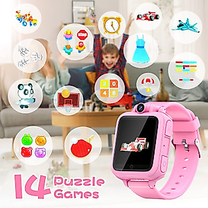 Lterfear Smart Watch for Kids Watches for Girls Ages 5-7 with 14 Games HD Camera Alarm Calculator Video Music Player, Kids Birthday Gifts Toys for 4 5 6 7 8 9 10 11 12 Years Old Girls, Pink