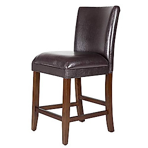 Homepop Home Decor | Classic Counter Height Bar Stools | Faux Leather 24 Inch Bar Stools | Decorative Home Furniture (Brown Faux)