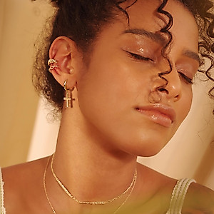 Gold Dangle Drop Hoop Earrings for Women Men Gold Plated Dainty Earrings Hypoallergenic Star Cross Huggie Hoops Jewelry for Everyday Wear