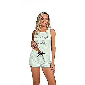 Summer Pajama Set For Women - Green Cartoon Print Sleepwear Sleevless Shirt with Short Large Designed Specifically For Women To Wear During Warmer Months.