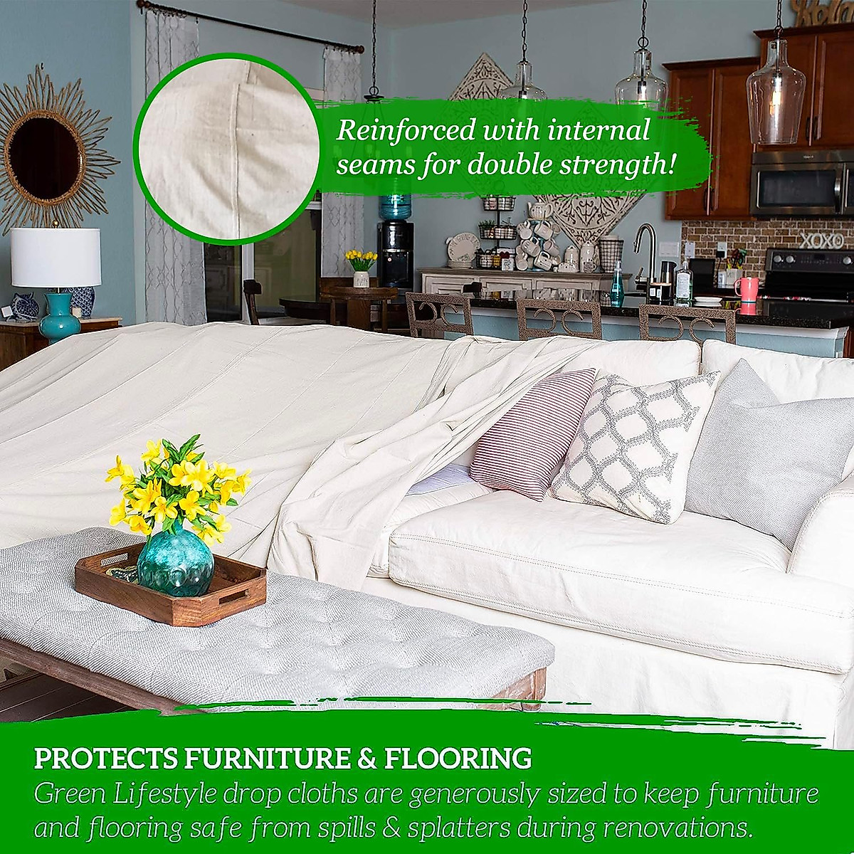 All Purpose Canvas Drop Cloth - Canvas Tarp, Canvas Fabric Drop Cloth Curtains, Drop Cloth for Painting, Floor & Furniture Protection, Painters Drop Cloth, Paint Drop Cloth (Canvas Sheet 4x50)