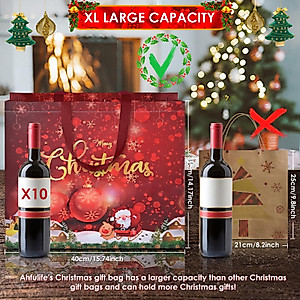 AhfuLife 12PCS Extra Large Christmas Gift Bags, 15.7'' x 14.2''x 5.9'', Christmas Tote Bags with Handles, Reusable Non-woven Christmas Shopping Bags for Xmas's Party Supplies New Year Decorations