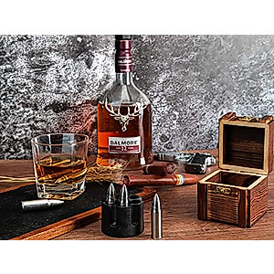 Whiskey Bullet Stones with Wooden Gift Set Box, Stainless Steel Whisky Rocks, Reusable ice Cube Metal Ice, Gifts for Men Dad, whiskey gifts for men , Father's Day Stocking Stuffer,