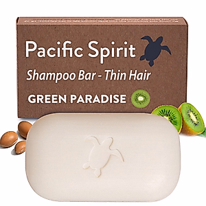 Pacific Spirit Shampoo Bar for thin hair with Argan Oil & Kiwi, Gentle foam, Natural, Green, SLS free, Sulfate Free, Soap-Free, Zero Waste, Vegan, 3.53 Oz