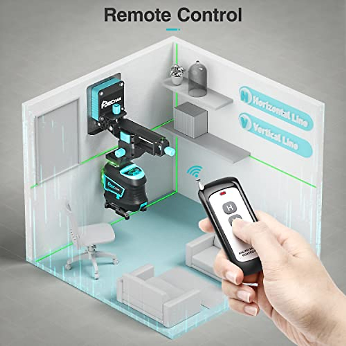 16-line cross laser level, capable of projecting 4 * 360° 4D bright green laser lines, suitable for indoor and outdoor architectural decoration and painting and hanging painting work（DJ04CG）