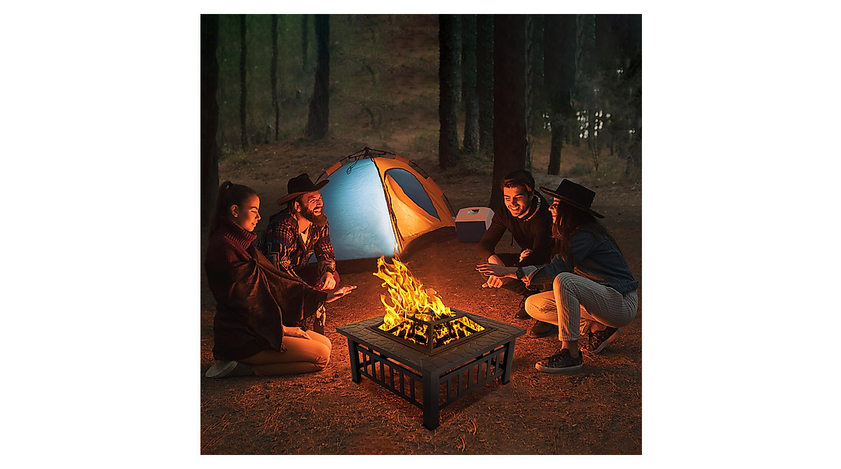 YRLLENSDAN 32 inch Fire Pit Table with Spark Screen Metal Outdoor ...