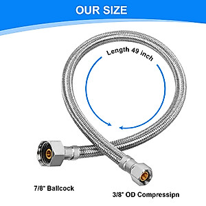 Universal Flexible Toilet Connector, 49-Inch x 3/8" Comp x 7/8" BC, Premium Braided Stainless Steel Toilet Water Supply Connector Line with Anti-Leaking Brass Nut