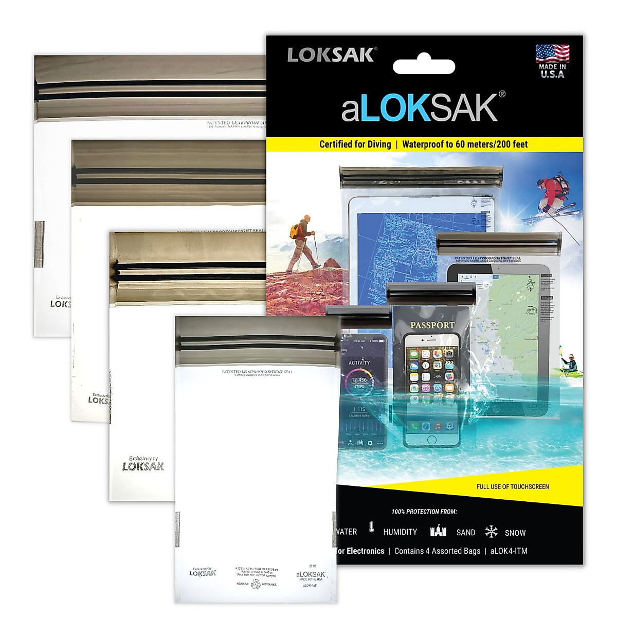 LOKSAK - aLOKSAK Small Multi-Pack Waterproof Dry Bags - Airtight Underwater Pouch - Touch Screen Compatible - Diving Certified (4 Pack)