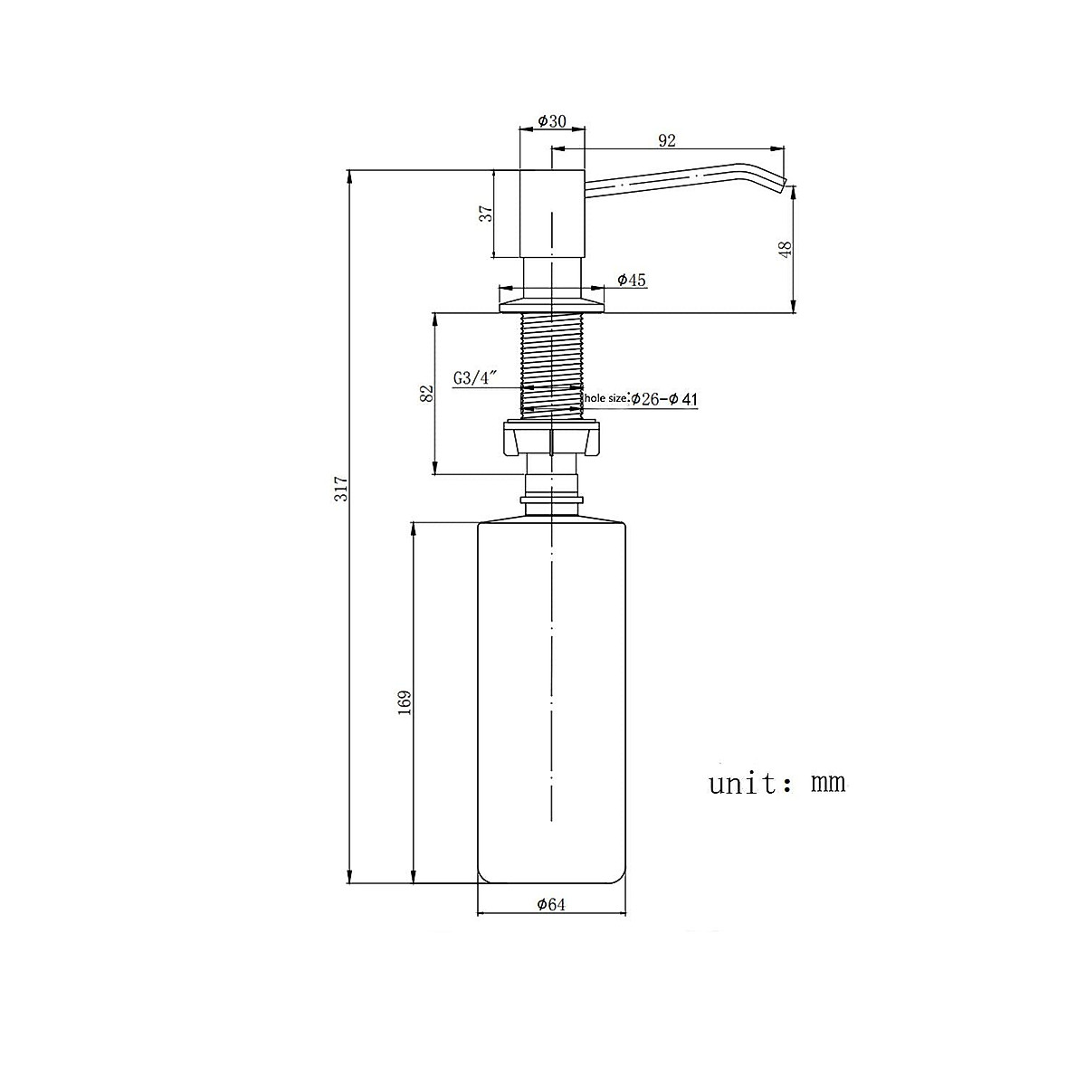 SAMODRA Soap Dispenser for Kitchen Sink, Premium Stainless Steel Pump Head 17 OZ Bottle 3.15 Inch Threaded Tube & Sink Soap Dispenser Extension Tube Kit 39" with Metal Check Valve,Upgraded Check Valve