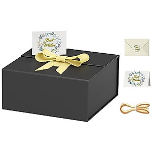 Black Gift Box with Lid, 9x7x4'' Gift Boxes for Presents with Ribbon and Greeting Card Magnetic Closure, Groomsman Proposal Box for Wedding,Birthday,Anniversary,Christmas Gift Luxury Wrap