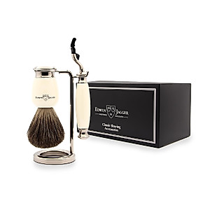 Edwin Jagger S81M587AMZ Imitation Ivory & Nickel Classic Shaving Set with Pure Badger Shaving Brush and Mach 3 Razor for Shaving Cream or Soap for Men