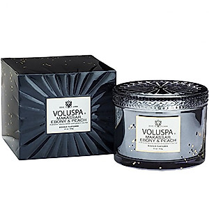 Voluspa Makassar Ebony and Peach Candle | Corta Maison Boxed Glass | 11 Ounces | 45 Hour Burn Time | Vegan | Proprietary Coconut Wax and All Natural Wicks for a Cleaner Burn