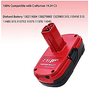 3.0Ah 19.2V DieHard C3 Battery Compatible with Craftsman 19.2 Volt Battery Lithium ion 11375 11376 130279005 1323903 130211004 130279003 130279017 315.115410 315.11485 315.PP2011 315.PP2020 2 Pack