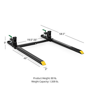 Titan Attachments Light-Duty 60" Clamp-on Pallet Forks with Adjustable Stabilizer Bar, 46" x 3" Fork Length, Rated 1,500 LB, Easy to Install on Loader or Skid Steer Bucket