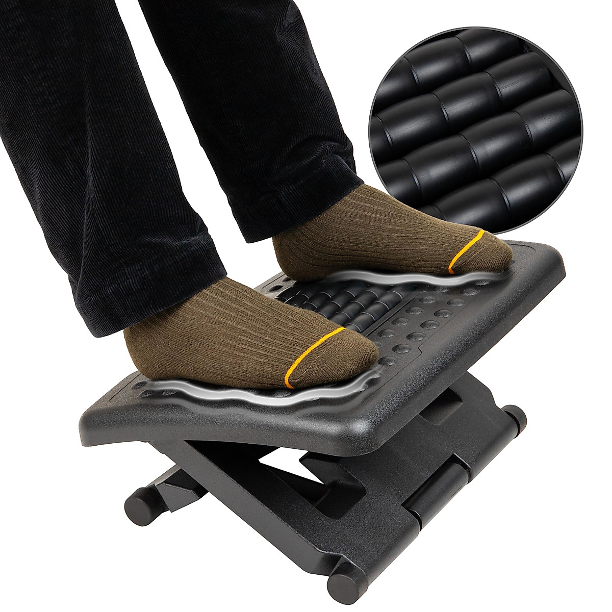 Mind Reader Adjustable Height Ergonomic Foot Rest with Massage Rollers, Black