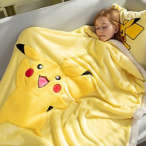 Kids Throw Blnaket 3D Cartoon Embroidery Soft Sherpa Plush Blanket Boys Girls Gifts Yellow
