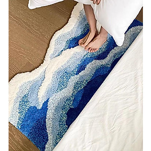 ZYLG Wave Shape Furry Bedroom Rug, Fluffy Area Rug, Girls, Boys, Children's Room, Nursery Rugs Home Decor,Bathroom Rug (19.7x47.2 in)