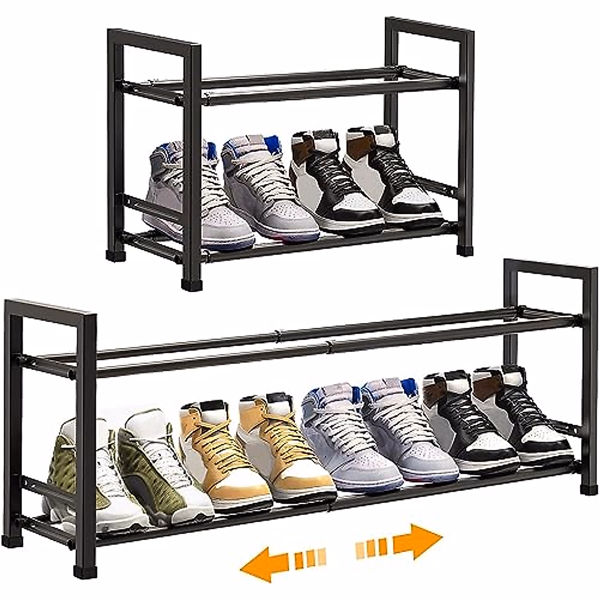 Bumusty Expandable 2 Tier Shoe Organizer Rack, Shoe Rack for Closet, Closet Shoe Rack Storage, Small Shoe Rack for Entryway Small Space Floor Door, Black