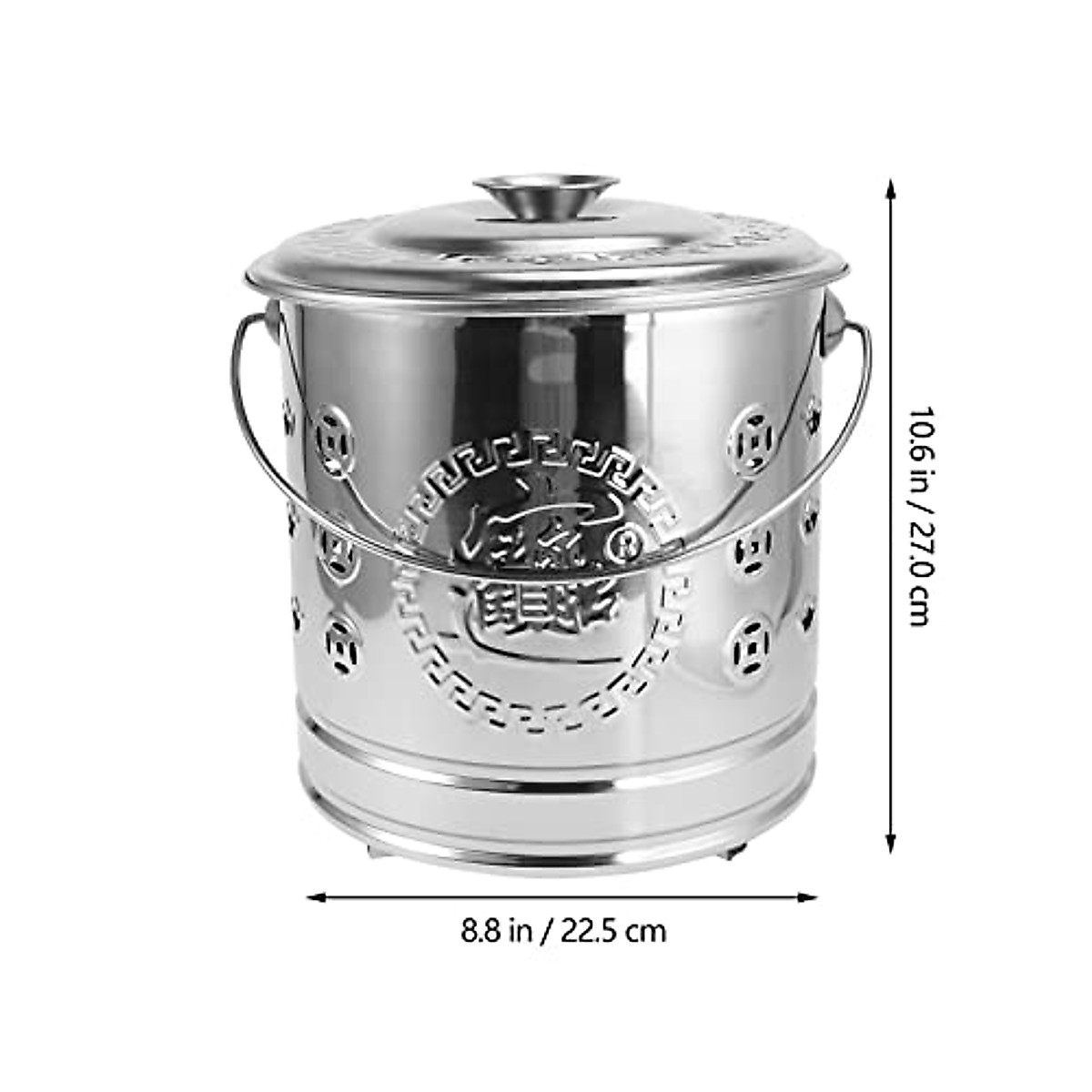 Housoutil 1PC Stainless Steel Paper Burn Barrel with Hook, Burn Barrel Incinerator Cage Can with Lid, Joss Paper Money Incinerator Can for Garden Paper Leaf Trash Backyard Bonfire 9.43X7.86inch.