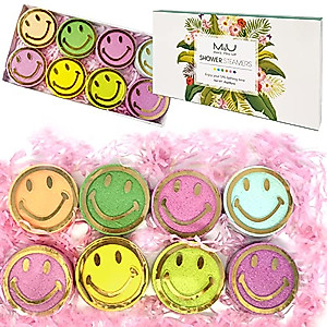 Shower Steamers Aromatherapy - 8 Pcs Smile Face Scented Bath Bomb Steamer Tablets for Shower with Pure Essential Oils, Women Stress Relief Spa Gift for Birthday, Christmas and Valentine's Day