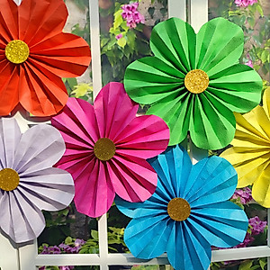 Mybbshower 12 inch Paper Flower for Wedding Fan Photo Backdrop Bridal Shower Birthday Party Decorations Pack of 6 (rianbow Party)