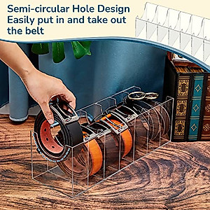 2 Pieces Belt Organizer Acrylic Belt Storage Holder 7 Compartments Display Case Belt Container Holder for Closet and Drawer, Purse Tie Jewelry Watch Bracelets Makeup Storage Holder Accessories