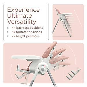 KÜB 3-in-1 Foldable Baby High Chair | 7 Height & 4 Recline Adjustable | Removable Seat & Tray for Easy Clean | 2 Locking Wheels | Multifunctional Infant Highchair for Babies Toddlers Girl (Pink)