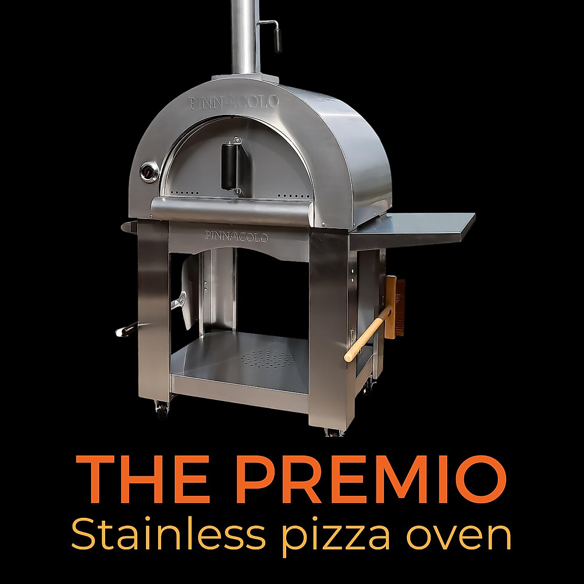 PINNACOLO PREMIO Wood-Fired Pizza Oven with Professional Grade Accessories - Double-Wall Insulation w/Heavy Gauge Stainless Steel and Cordierite Stones Surface - Includes 8 additional items