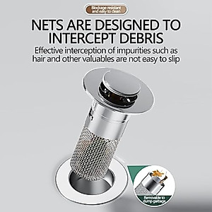 1pcs Bathroom Sink Stopper Hair Catcher, Pop Up Bathtub Drain Strainer with Removable Stainless Steel Drain Filter Basket for US Universal Kitchen Bathroom Sink Stopper Replacement