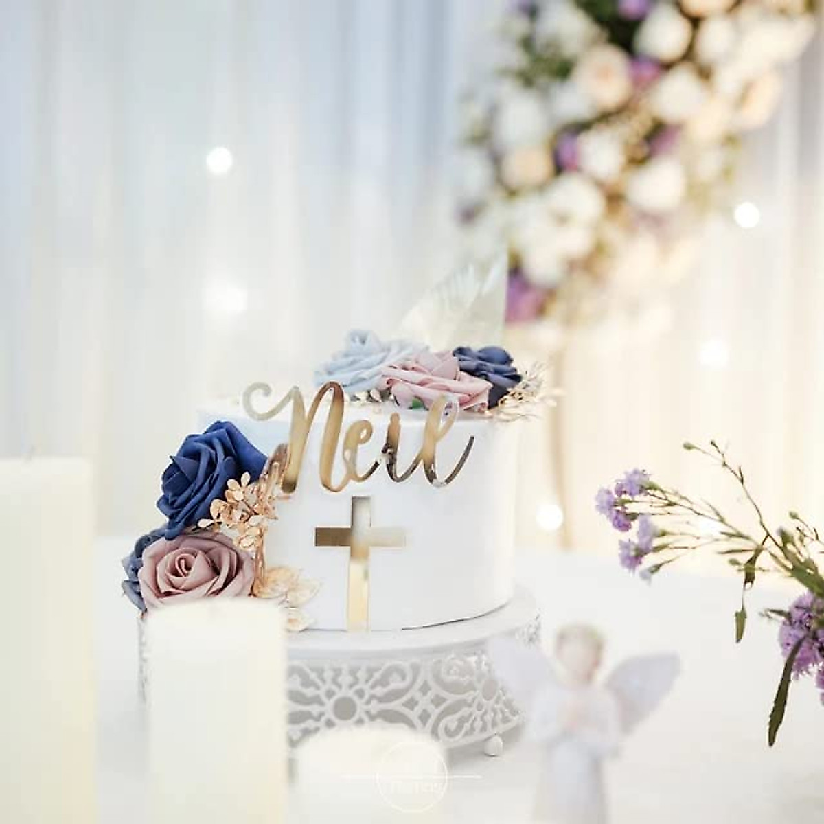 Baptism Christening Cake Name Plate FAST SHIPPING | CHOOSE THE FONT AND COLOR!! Cross Name Cake Plate MADE IN THE USA