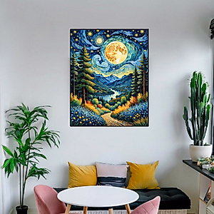 ldazao Moon Paint by Numbers Kit for Adults Beginner Forest Adult Paint by Number Kits On Canvas Adults' Paint-by-Number Kits DIY Oil Painting Kits for Gift Home Wall Decor 16x20 Inch