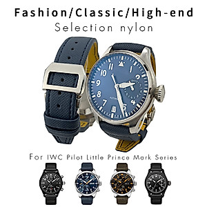 MAALYA 20mm 21mm 22mm Nylon Calfskin Watchband Fit for IWC Big Pilot IW377714 Mark18 SPITFIRE Nylon Real Leather Strap (Color : Black Black line 1, Size : 21mm)