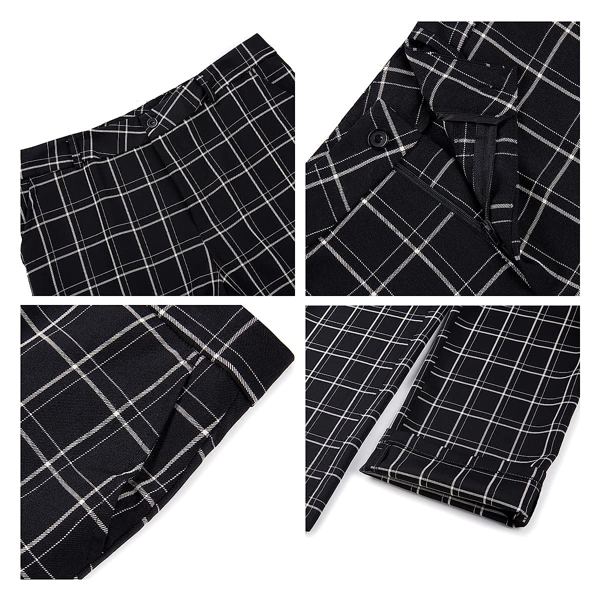 Womens 2 Piece Plaid Suits Casual Slim Fit Two Button Blazer and Pants Suit Set for Work Business Office(Black,Medium)