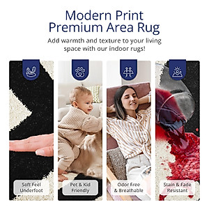 Abani Abstract Beige/Black Area Rug - 8'x10' - Modern Curved Line Design - Deco Collection - Easy to Clean - Durable for High Traffic Areas - Living Room, Dining Room - Medium Pile