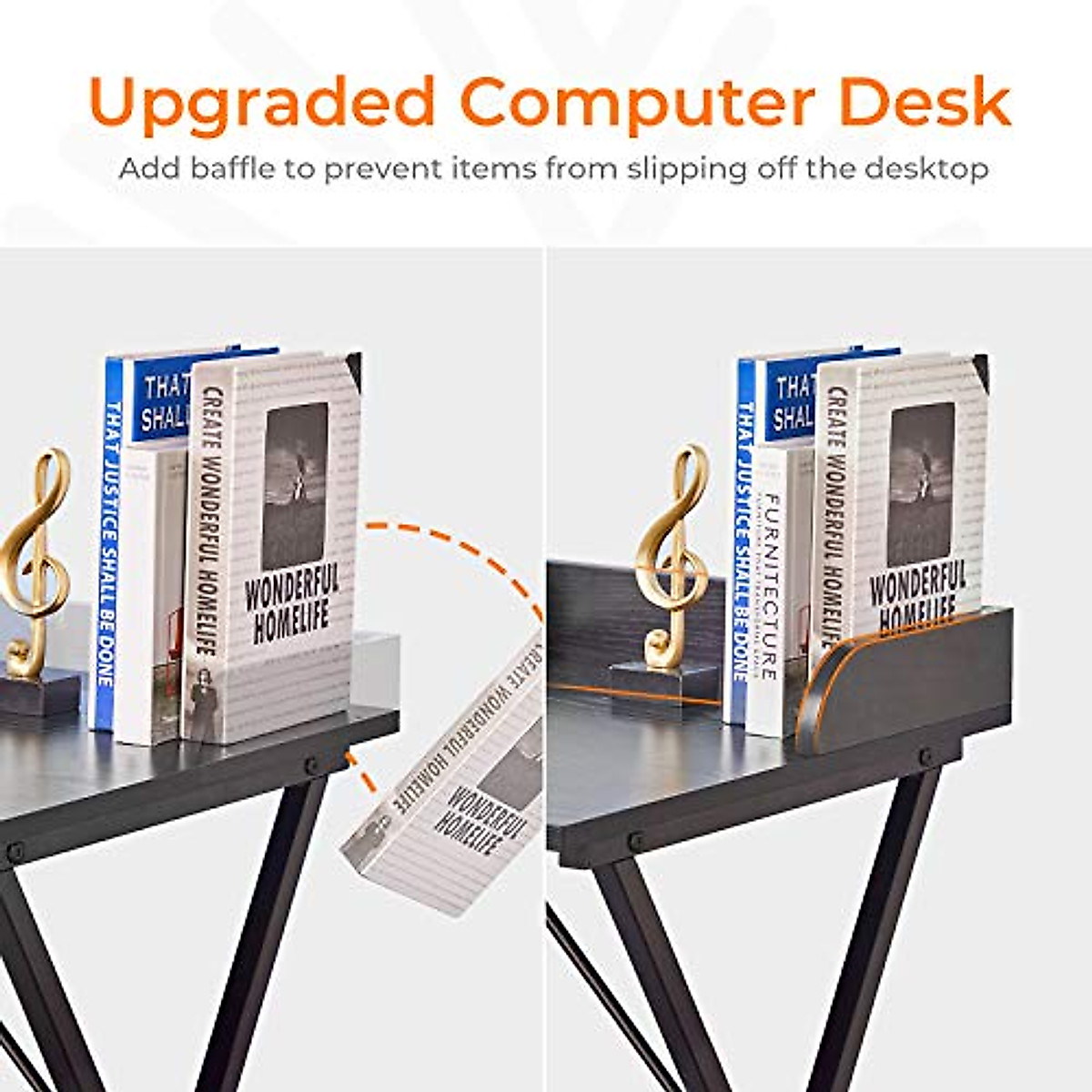 Alecono Black Desk 47'' Writing Computer Desk for Home Office Small Spaces Modern Study Sturdy PC Gaming Table, Black Wood