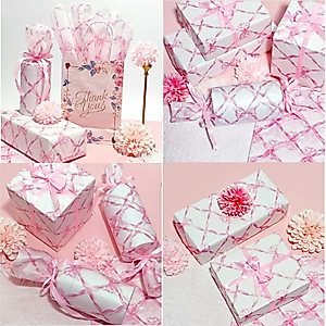 LIAPAWPAW Pink Bow Tissue Paper, Cute Girly Gift Wrapping Tissue Paper For Gift Bags Packaging, Matte Gift Wrap Tissue For Birthday Wedding Holiday Christmas Party Decor Art Crafts,30 Sheets 20x14inch