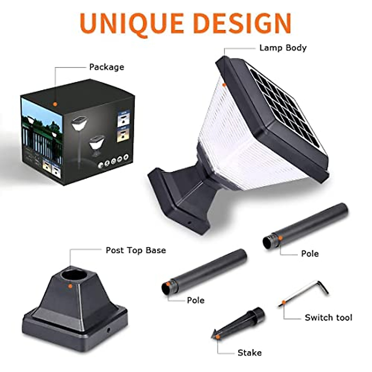 GUYULUX Outdoor Solar Floodlight, Fence Post Cap Solar Lights, Post Mounted or Ground Stake Pathway Light, LED Solar Lamp Post Light for Patio, Yard, Garden, Porch, Deck, 1-Pack