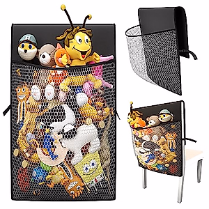 Stuffed Animal Storage Pocket for kids chair or Bed - Over Chair Organizer for Stuffies, Baby Ideas Holder, Toy Plush Storage/Hammock Hanging Storage Net Big Girls Toddler Large Bag Animals Black