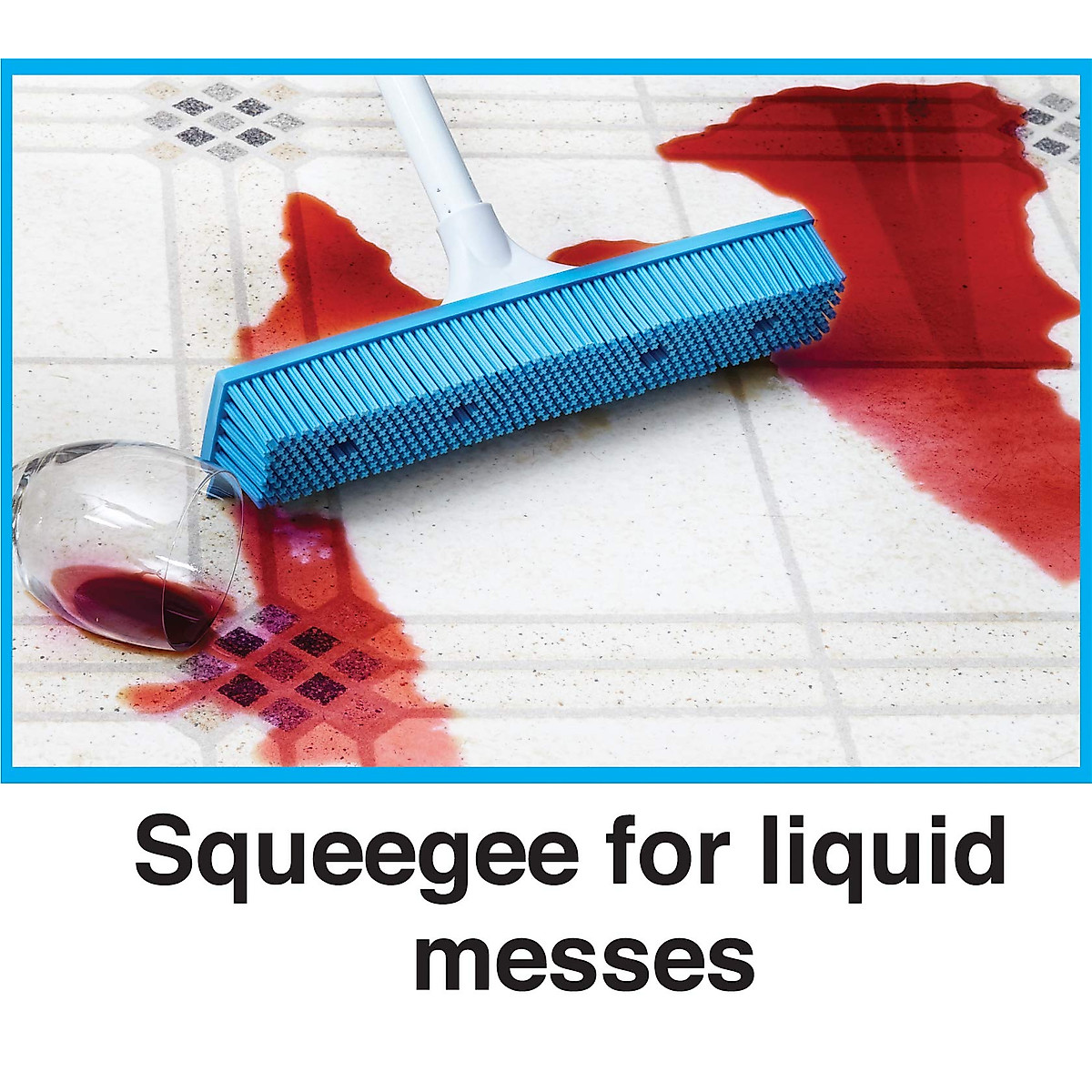 X-Broom- All Purpose Rubber Bristle Carpet Broom with Full-Length Squeegee to Remove Pet Hair, Dust, Dirt, Water