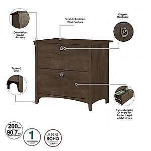 Bush Furniture Salinas Lateral File Cabinet 2 Drawer File Cabinet in Ash Brown Office Storage Filing Drawer Home Office Storage Organizer