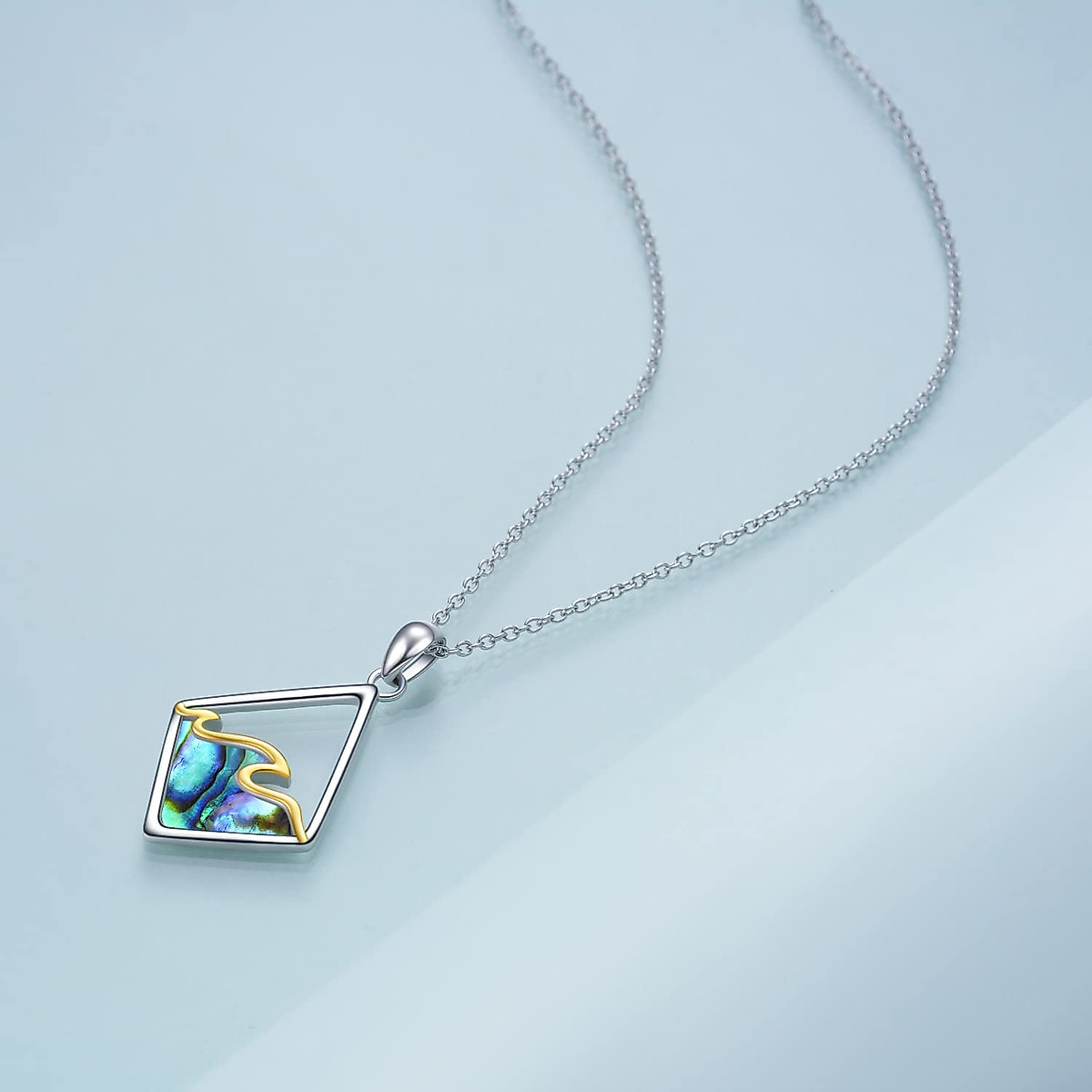 YAFEINI Sterling Silver Ocean Wave Necklace Abalone Shell Wave Pendant Ocean Jewelry Beach Gifts for Women