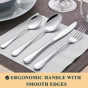 Wildone 20-Piece Silverware Set, Stainless Steel Flatware Cutlery Set Service for 4, Tableware Eating Utensils Include Knife/Fork/Spoon, Mirror Polished, Dishwasher Safe