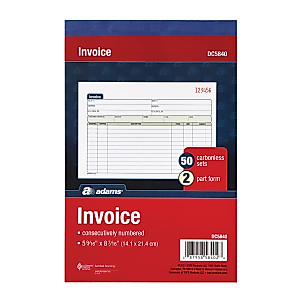 Adams Invoice Book 3 Pack, 2 Part Carbonless Invoices, Horizontal Sales Slip, 5-9/16 x 8-7/16 Inches, 50 Sets per Book (DC5840-3)