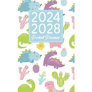 2024-2028 pocket planner: 5 year Pocket Calendar January 2024 to December 2028 | Dino Pattern