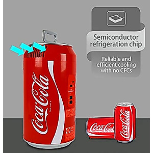 Coca-Cola 8 Can Portable Mini Fridge w/ 12V DC and 110V AC Cords, 5.4L (5.7 qt) Can Shaped Personal Cooler, Red, Travel Fridge for Drinks, Snacks, Lunch, Home, Office, Dorm Room, RV