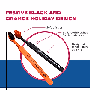 Bulk Halloween Kids Toothbrushes (Quantity:72). Individually Wrapped. Made in USA. Orange & Black. Great for Trick-or-Treat or giveaways.