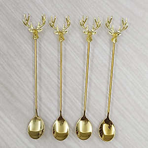 OUKEAI Long handle Iced Tea Spoon 18/8 Stainless steel Mixing scoop Coffee scoop Dessert scoop Fashion moose shape