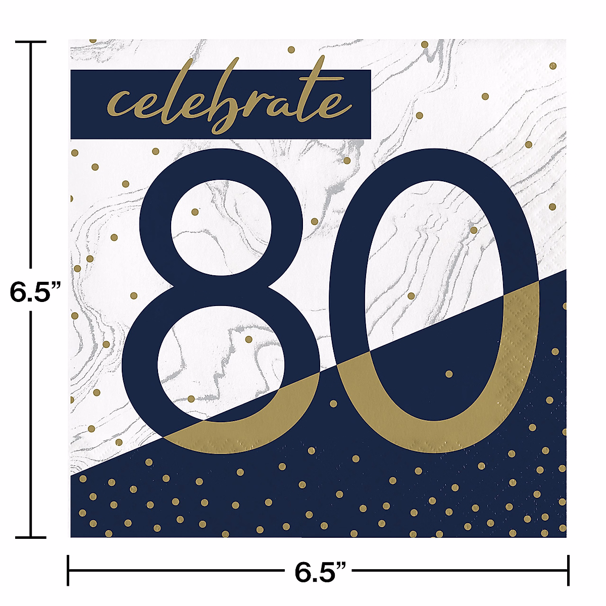 Creative Converting Navy and Gold 80th Birthday Napkins, 6.5"
