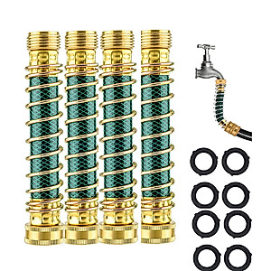 tiandao qin Garden Hose Extension Adapter 3/4" Brass Hose Spring Flexible Hose Protector,Garden Hose Extender Hose Protector 4PC with 8 Washer for Winterize RV Motorhome Boat Camper Travel Trailer