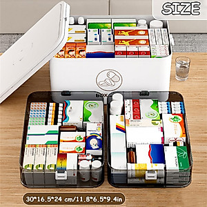 3-Tier Medicine Storage Box, Empty Family Emergencies First Aid Kit Container, Portable Plastic Medicine Storage Organizer Holder Multipurpose Box with Handle for Home, Travel (White)